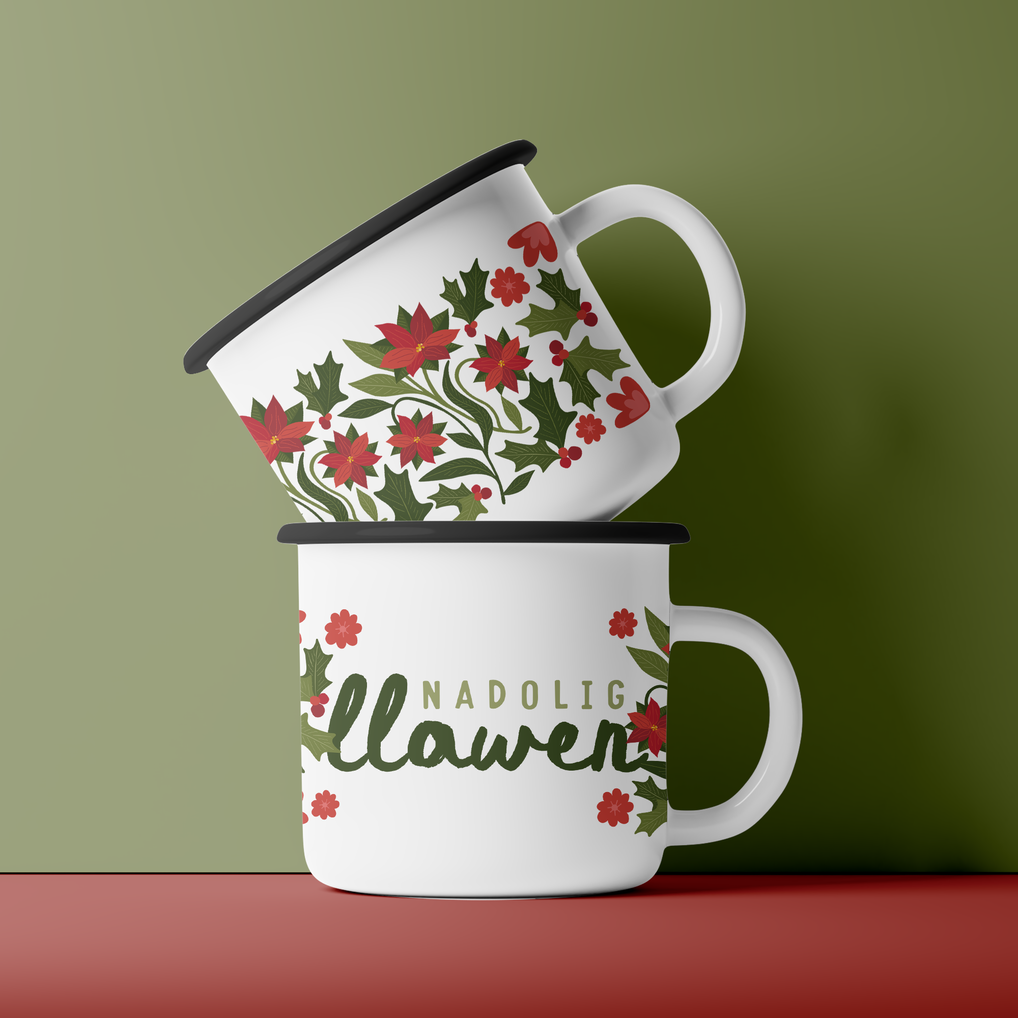 Poinsettia and Holly Mug – Max Rocks