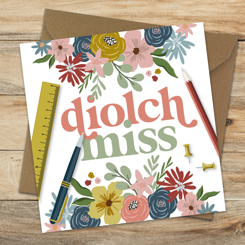 Diolch Miss Florals Welsh Teacher Card – Max Rocks